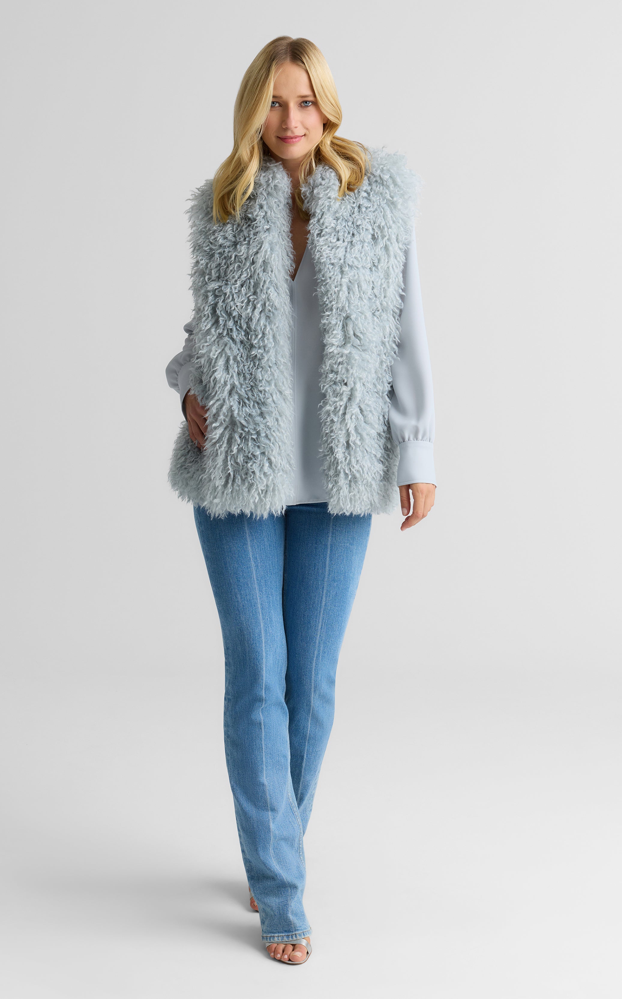 Clementine Vest In Mongolian Faux Fur – St. John Knits